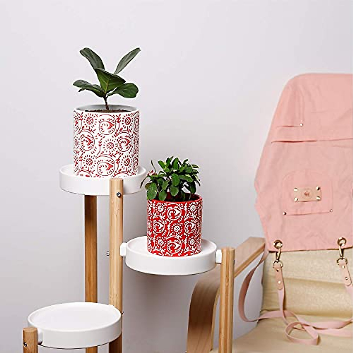 POTEY Red Planters Pots for Plants Indoor - 5.9 +4.7 Inch Modern Ceramic Cylinder Flower Pots with Drainage Holes for Christmas Home Decor 051801, Set of 2, Plants Not Included