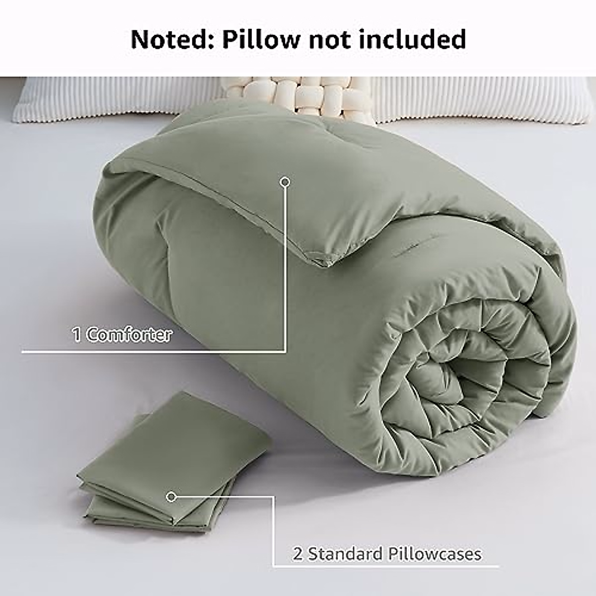 CozyLux Olive Green Comforter Set Full Size, 3 Pieces Solid Breathable Quilted Style Bedding Sets, Luxury Fluffy Soft Microfiber Comforter for All Season(1 Comforter & 2 Pillowcases)