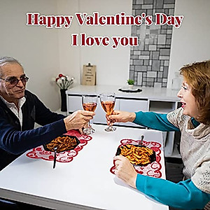 Valentines Day Decorations Table Runner with 4 Placemats, 13 x 72 Inch Red Rose Romantic Lace Table Mats Set for Valentine's Day Wedding Anniversary Party Supplies Home Table Dinner Decor