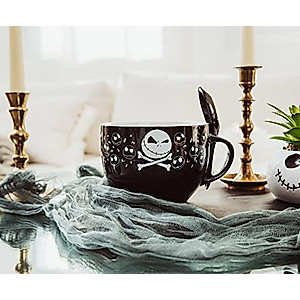 Disney The Nightmare Before Christmas Cross Bones Ceramic Soup Mug Bowl With Spoon | Holds 24 Ounces