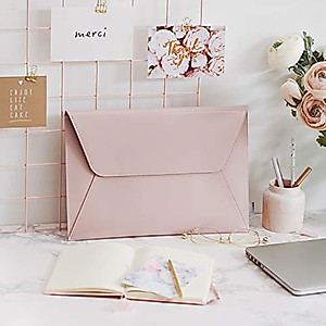 Comfyable Leather Tablet Sleeve Compatible for iPad Pro 12.9 inch M2 2022 M1 2021 3rd 4th 5th 6th Gen & Smart/Magic Keyboard with Pencil Holder - PVC Leather Envelope Sleeve Tablet Case for iPad, Pink