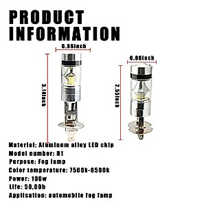 cueclue Pack-2 H1 LED Car Fog Light Bulb, 12V 100W High and Low Beam, 7500K 360° Beams Car Headlight for Most Cars SUVs Trucks (White)