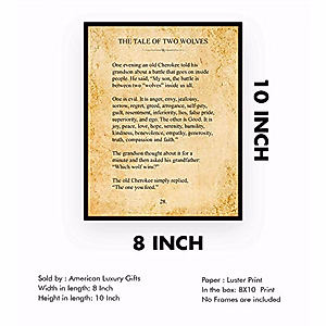 "The Tale of Two Wolves" Cherokee Indian Tale-Vintage Book Page Print -8 x 10" Spiritual Wall Art Print-Ready to Frame. Inspirational Home-Office-Classroom-Library Decor. Great Native American Sign!