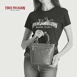 True Religion Women's Shoulder Bag Purse, Adjustable Crossbody Handbag with Horseshoe Logo Zipper, White