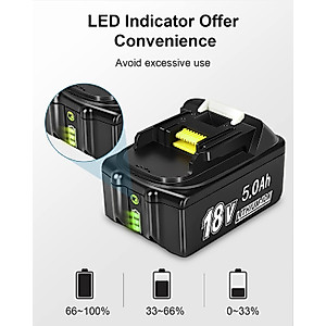 Amityke 6Pack Compatible with Makita18v Battery 5.0Ah, Replacement Battery for Makita with Power Indicator, BMS Safty System-for BL1830B, BL1815, BL1825, BL1835, BL1845