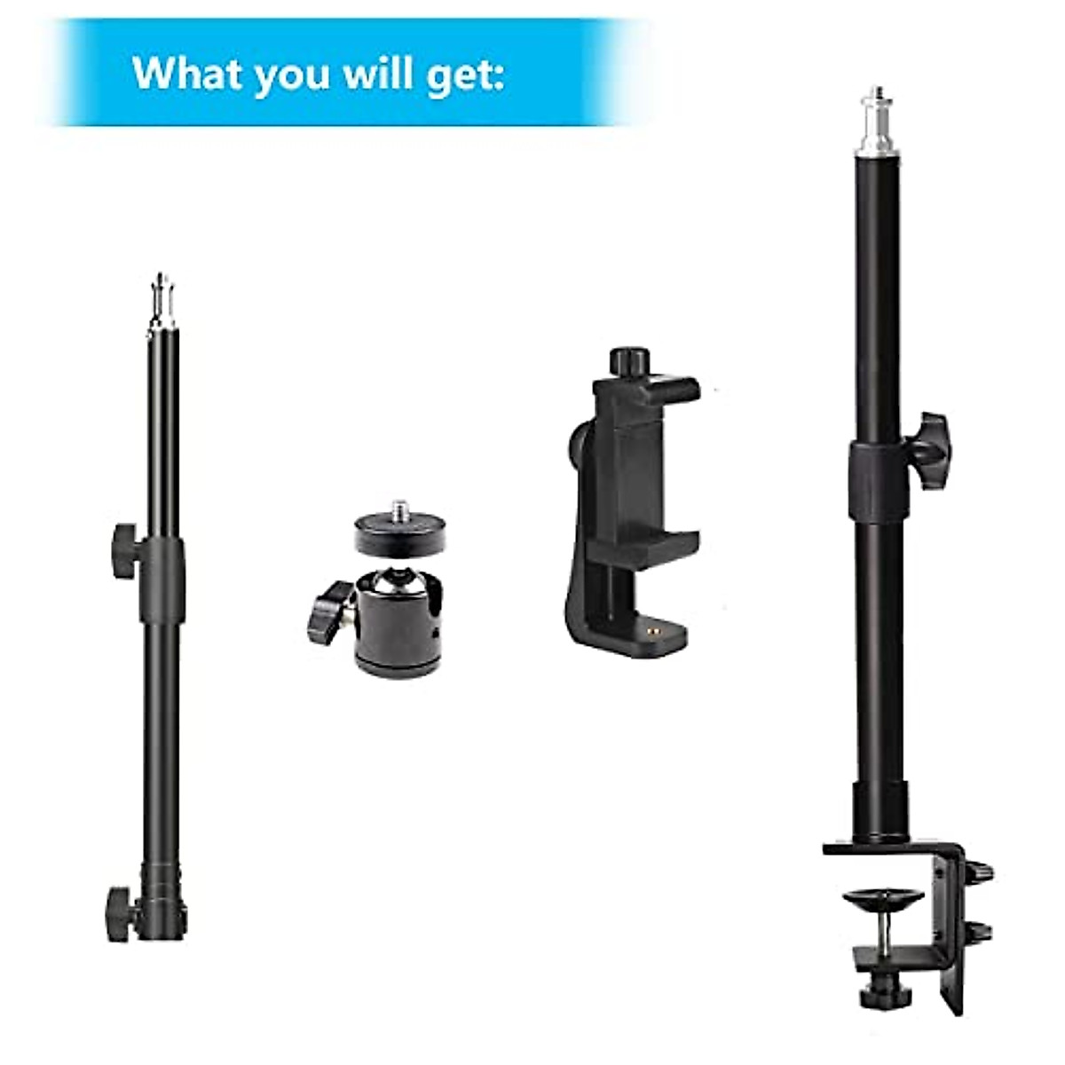 Overhead Phone Stand, Multi-Purpose Desktop Video Mount Holder Compatible with iPhone Samsung Smartphone Cameras Webcams Light Panels, for Nail Art, Baking, Crafting, Ceramics, Makeup, Online Course