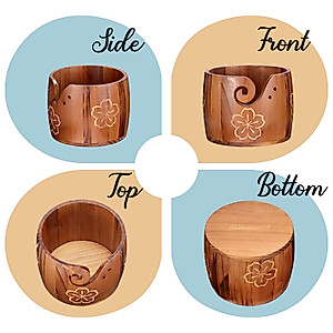 Yarn Bowl Large Size 5''x7'' Pine Wood Unique Design Crochet Bowl for Yarn Holder Knitting Crochet Macrame Craft Supplies