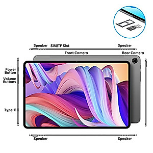 TECLAST Gaming Tablet 10.4 inch Android 12 T40Pro Tablet 18W PD Fast Charge 8GB+128GB 2000x1200 FHD Android 4G LTE Bluetooth Dual SIM 13MP Camera 2.0GHz Octa Core Dual WiFi GPS 7000mAh(512GB TF)