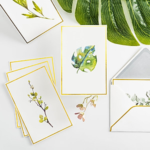 Crisky 50 Floral Greeting Cards with Envelopes Greenery Stationary Cards Watercolor Blank Notecards Envelopes Set, 4"X6" Folded Thank You Cards for Wedding, Baby Shower, Business, Graduation