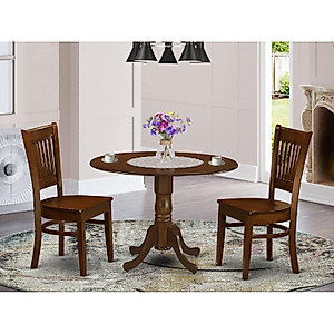 East West Furniture DLVA3-ESP-W 3 Piece Dinette Set for Small Spaces Contains a Round Dining Table with Dropleaf and 2 Dining Room Chairs, 42x42 Inch, Espresso
