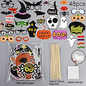 48 Pieces Halloween Photo Booth Props Kit Scary DIY Costumes Props with Wooden Sticks for Party Decorations