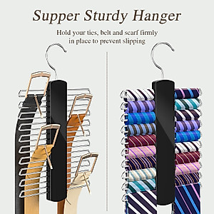 Dolinvo Tie Rack Tie Hanger 2Pack, Premium Wooden Tie Organizer 40 Storage Capacity Tie Holder for Closet,360 Degree Space Saving Ties/Belt/Scarves Hanger for Men,Black