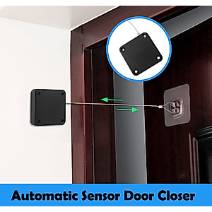 Rierdge 800g Set of 2 Punch-Free Automatic Sensor Door Closer, Multifunctional Drawstring Auto Door Closer for Residential Commercial Bedroom Room Storm (2 Pcs Black)