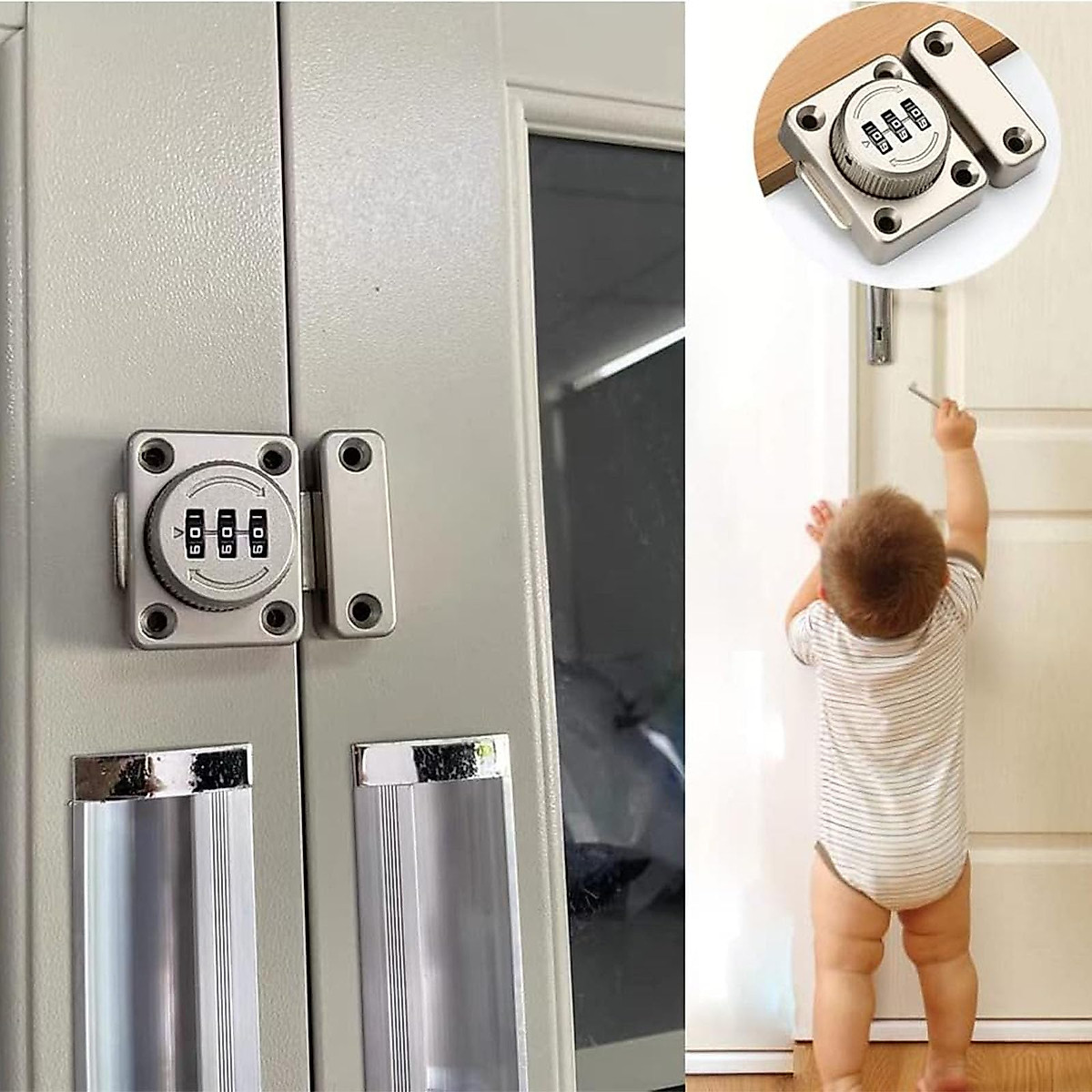 AMNGYOOK Keyless Cabinet Lock, Zinc Alloy 3-Digit Password Drawer Lock One-Way Door Latch for Cabinet, Drawer, Bathroom (Black)