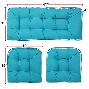 Blytieor Outdoor 3 Piece Wicker Chair Cushion Set, 1 Loveseat Wicker Settee Cushion & 2 U-Shape Cushion for Patio Bench All Weather