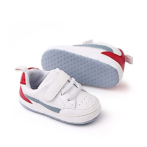 Baby Boys Girls Leather PRE-Walking Sneakers Toddler Anti-Slip Rubber Sole Infant Lightweight First Step Shoes (0302/White, Infant, 12 Months, Age Range, US Footwear Size System, 18 Months, Medium)