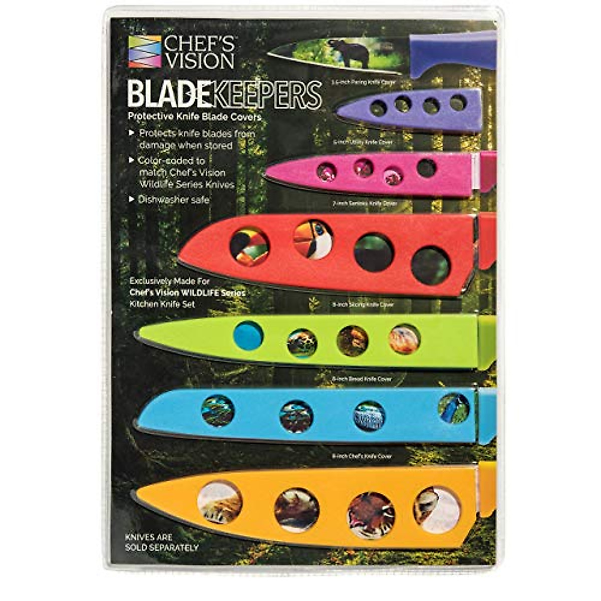 CHEF'S VISION Blade Keepers Protective Knife Covers for the Wildlife Series Knives - Knives Not Included - Color Blade Cover Sheaths for Kitchen Knives - Blade Guards to Protect your Wildlife Knives
