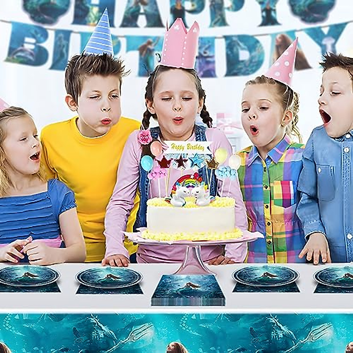 2023 Little Mermaid Party Decorations,Black Princess Mermaid Party Tableware Set Include 20Plate 20Napkins And 1 Tablecovers For Under The Sea Mermaid Movie Themed Birthday Party Decorate Supplies