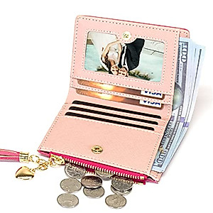 Womens Small Wallet Mini Purse Bifold Slim Card Case Holder Zipper Coin Pocket (Barbie Pink)
