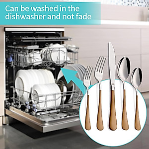 MDEALY 20-Piece Brown Silverware Set for 4, 18/0 Stainless Steel Flatware Cutlery Utensils Set, Include Dinner Knives,Dinner Forks,Dinner Spoons,Salad Forks,Teaspoons,Dishwasher Safe
