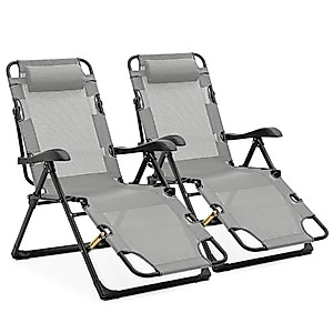 MoNiBloom Outdoor Lounge Chair Set of 2 Reclining Patio Lounger Chair, Folding Portable Chaise with Headrest, Adjustable Reclining Lawn Chair for Patio Beach Yard, 330lbs Capacity