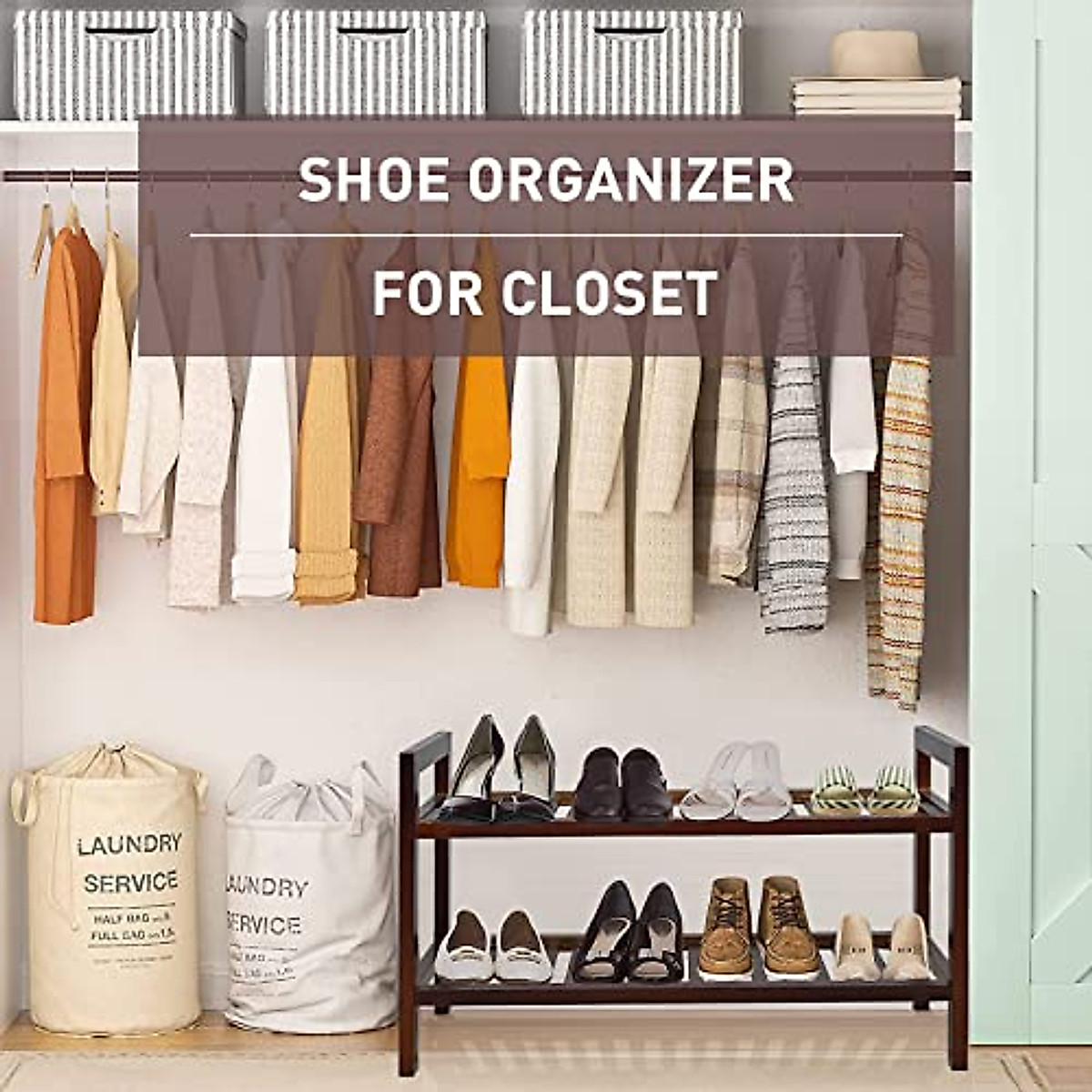 ZRWD Wood Shoe Rack, 2 Tier Stackable Shoe Rack, Small Shoe Rack Storage Organizer for Closet, Entryway, Hallway, Living Room, Balcony