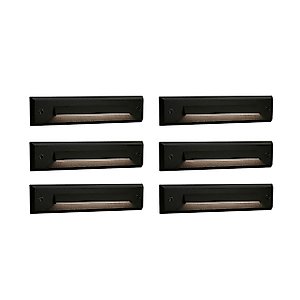 GKOLED 6-Pack Low Voltage 9-15V AC/DC LED Linear Step Lights, 2W Landscape Cutoff Stair Riser Light, Outdoor Waterproof Accent Lighting Fixtures, Die-cast Aluminum with Black Powder Coated Finish