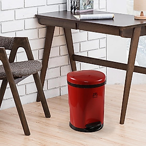 AnnkkyUS 2.6 Gallons Plastic Trash Can with Step Pedal, Plastic Round Garbage Bin, Red
