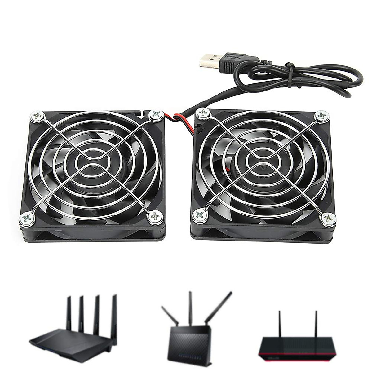 Router Fan Cooler,5V Quiet USB Router Heat Dissipation Dual Cooling Fan,for ASUS RT-AC68U AC86U EX6200 for Tengda AC15 Router