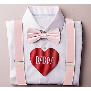 TIE G Solid Color Men's Suspender + Woven Bow Tie Set for Wedding : Vivid Color, Adjustable Brace, Strong Enhanced Clip, Elastic Band (Blush)