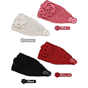 TecUnite 4 Pieces Chunky Knit Headbands Winter Braided Headband Ear Warmer Crochet Head Wraps for Women Girls (Color set 7)
