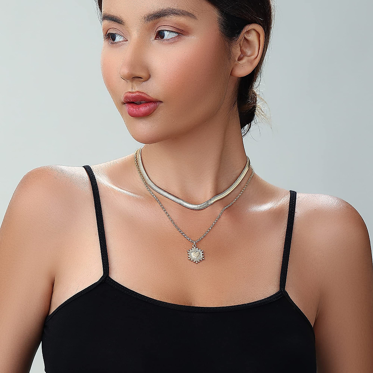 wgoud 9PCS Dainty Gold Multi Layered Pendant Choker Necklaces for Women, 14K Gold Plated Paperclip Chain Necklace Simple Cute Cross Heart Butterfly Pendant Necklace for Women. (StyleD Gold)