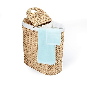 Seville Classics Premium Natural Handwoven Portable Laundry Bin Basket with Carrying Handles, Household Storage for Clothes, Linens, Sheets, Toys, Water Hyacinth, Oval Hamper