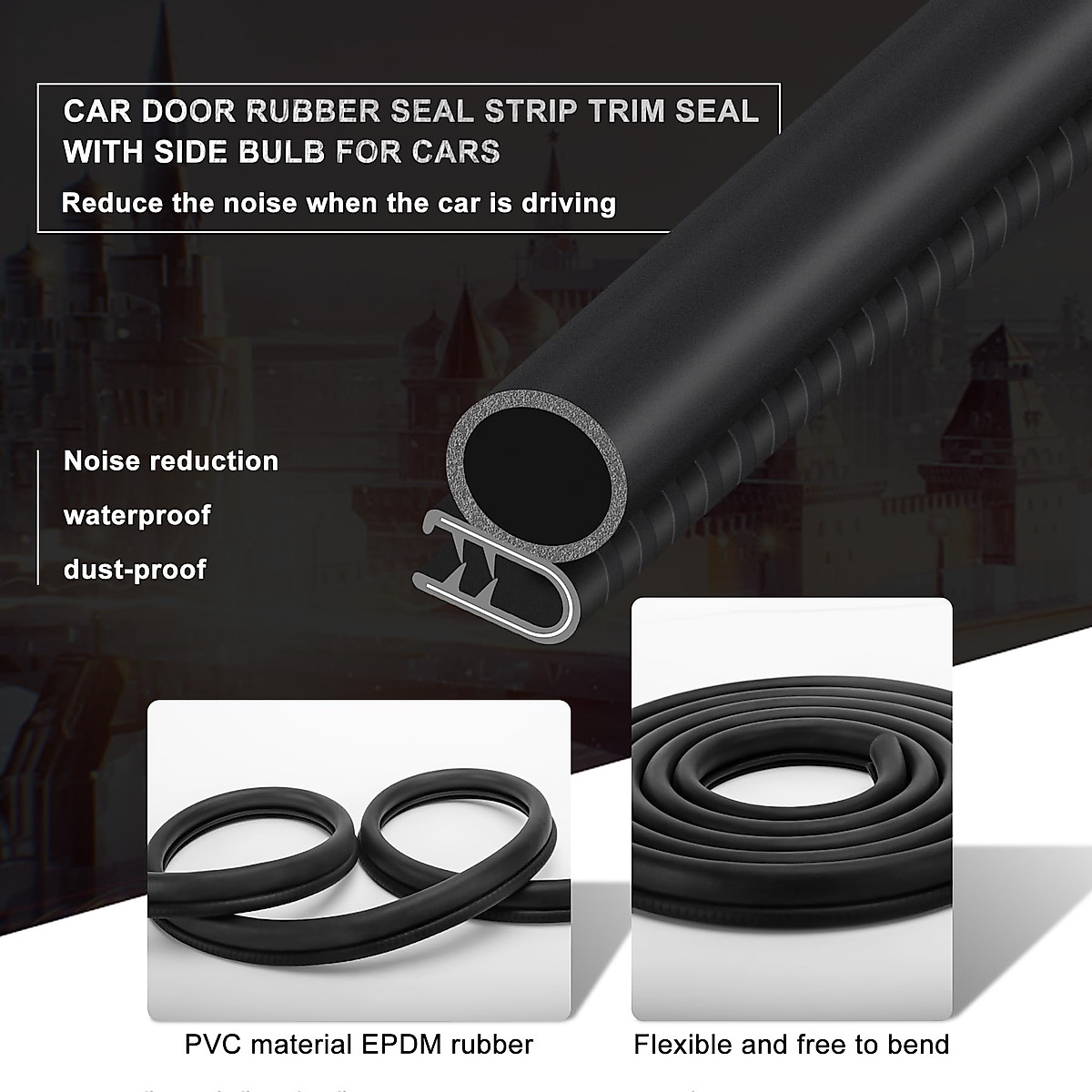 Car Door Rubber Seal Strip with Side Bulb, 40 Feet PVC Bulb Trim with EPDM Automotive Rubber Weather Stripping for Cars, Boats, Trucks, RVs, and Home Applications