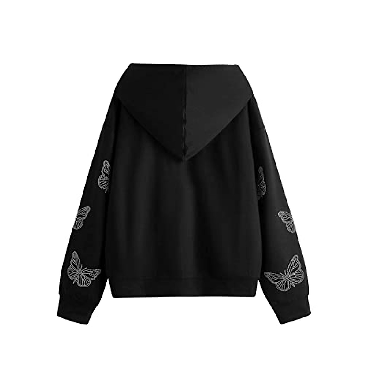 SweatyRocks Women's Butterfly Rhinestone Zip Up Hoodie Black L