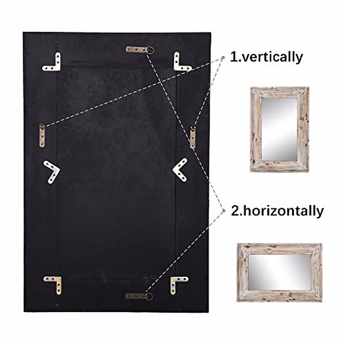 EMAISON 36 x 24 inches Wall Mounted Decorative Mirror, Rustic Wood Framed Rectangular Hanging Mirror with 4 Hangers for Farmhouse Bathroom, Entryway, Bedroom Décor