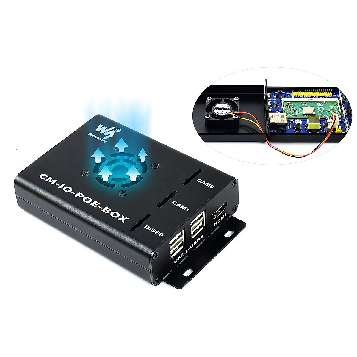 TOP1 CM-IO-POE-Box Compute Module Mini-Computer with Compute Module PoE Board Based On Raspberry Pi Compute Module CM3/3+ Series Support 2 CSI Cameras PoE Power Over Ethernet