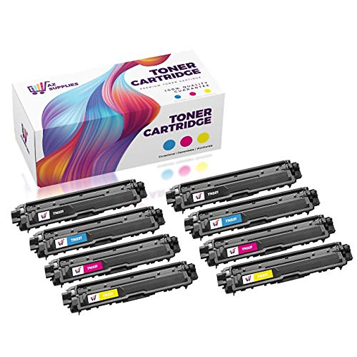 AZ Compatible Toner Cartridge Replacement for Brother TN221 TN225 use in HL-3140, HL-3140CW, HL-3170, HL-3170CDW, MFC-9130,MFC9130CW,MFC9330,MFC9330CDW,MFC9340(Black, Magenta, Yellow, Cyan, 8-Pack)