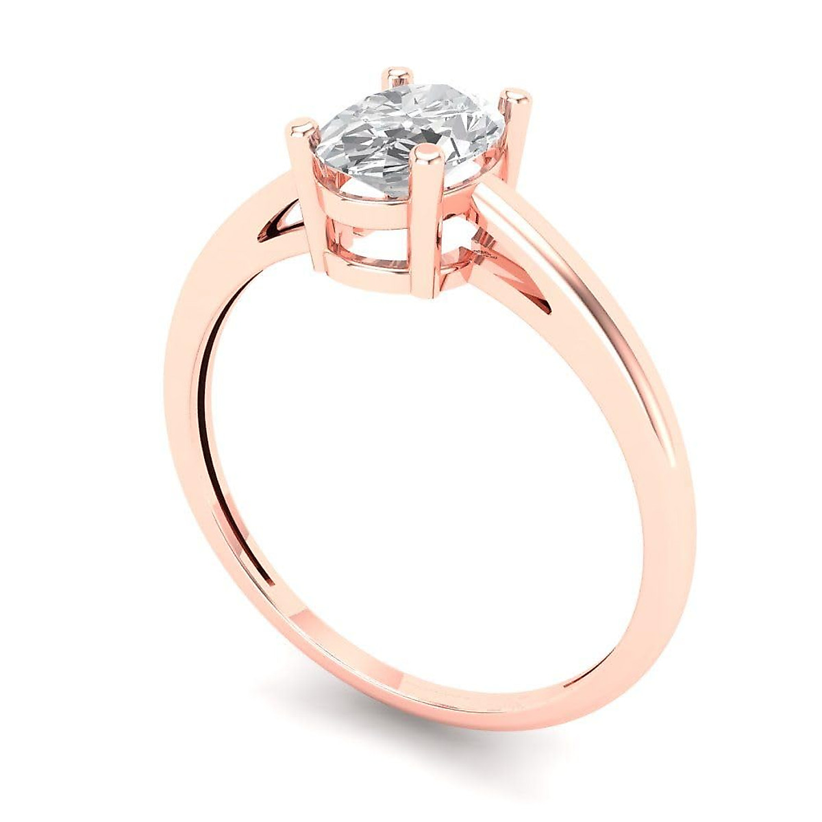 Clara Pucci 1.0 ct Oval Cut Solitaire Genuine Moissanite Wedding Bridal Designer Anniversary Engagement Ring in 14k Rose Gold for Women