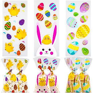 Labeol 150pcs Cellophane Bags 5X11 Easter Treat Bags with Ties Goodie Bags Clear Gift Bags for Candy Cookie Party Favor Birthday Baby Shower
