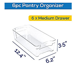 Utopia Home Medium Pantry Organizer - Set of 6 Refrigerator Organizer Bins - Fridge Organizer for Freezers, Kitchen Countertops and Cabinets - BPA Free (Clear)