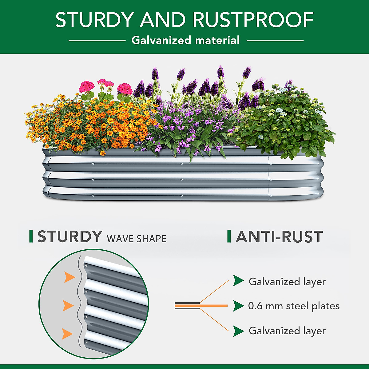 EZIOSS Raised Garden Bed -5×3×1ft Galvanized Planter Box for Outdoor Gardening and Planting, Ideal for Vegetables and Plants