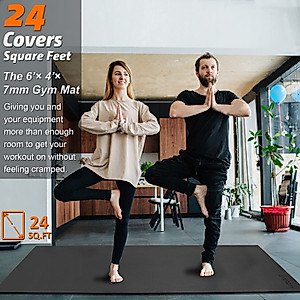 anngrowy Large Exercise Mat 6'x4'x7mm Workout Mats for Home Gym Mats Gym Flooring Rubber Workout Mat Fitness Mat Large Yoga Mat Cardio Mat for Weightlifting, Jump Rope, MMA, Stretch, Plyo, Pilates,