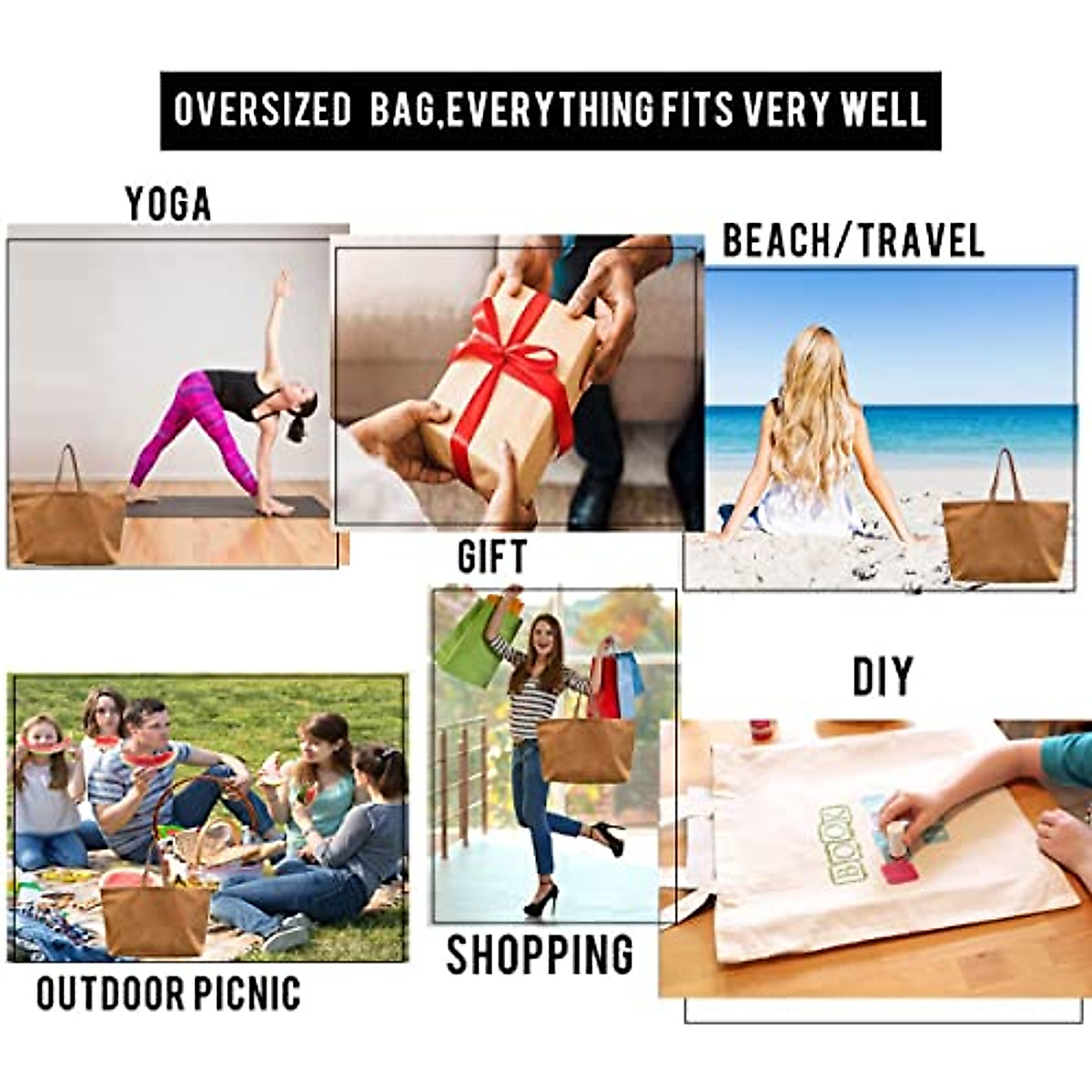 LLYLIU 28" Large Canvas Tote Bag - Extra Big Shopping Beach Totes Bags Reusable Grocery Bag Plain Solid 28" x 8" x 16"