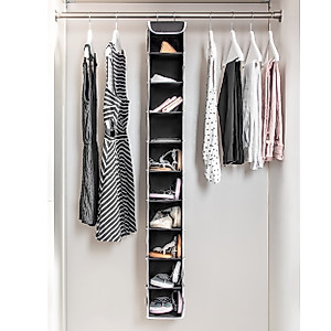 ZOBER Hanging Shoe Organizer for Closet - 10-Shelf Hanging Shoe Rack W/Side Mesh Pockets - 1 Pack Space Saving Shoe Holder (Black)