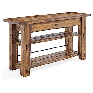 Alaterre Furniture Durango 54-Inch Industrial Wood Console Table with Two Open Shelves for 60-Inch TV, Decorative Industrial Farmhouse Style Design, Solid Wood Tabletop, and Natural Grain Knots