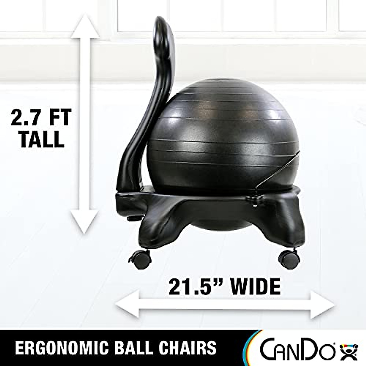 CANDO Ball Chair Inflatable Ergonomic Active Seating Exercise Ball Chair with Air Pump for Home, Office, and Classroom,Black, 22"