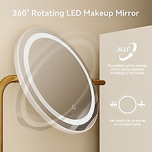 Dowinx Vanity Desk with LED Lighted Mirror & Power Outlet, White Vanity Desk with Adjustable 3 Lighting Modes, Small Vanity Desk for Bedroom, Makeup Vanity with Chair for Girl, Gold and White