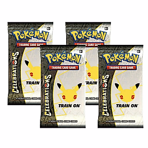 Celebrations Booster Pack Lot (x4) - 25th Anniversary Set- 4 Cards Per Pack (Collection Includes only Holo Rares, Ultra Rares, & Secret Rares)