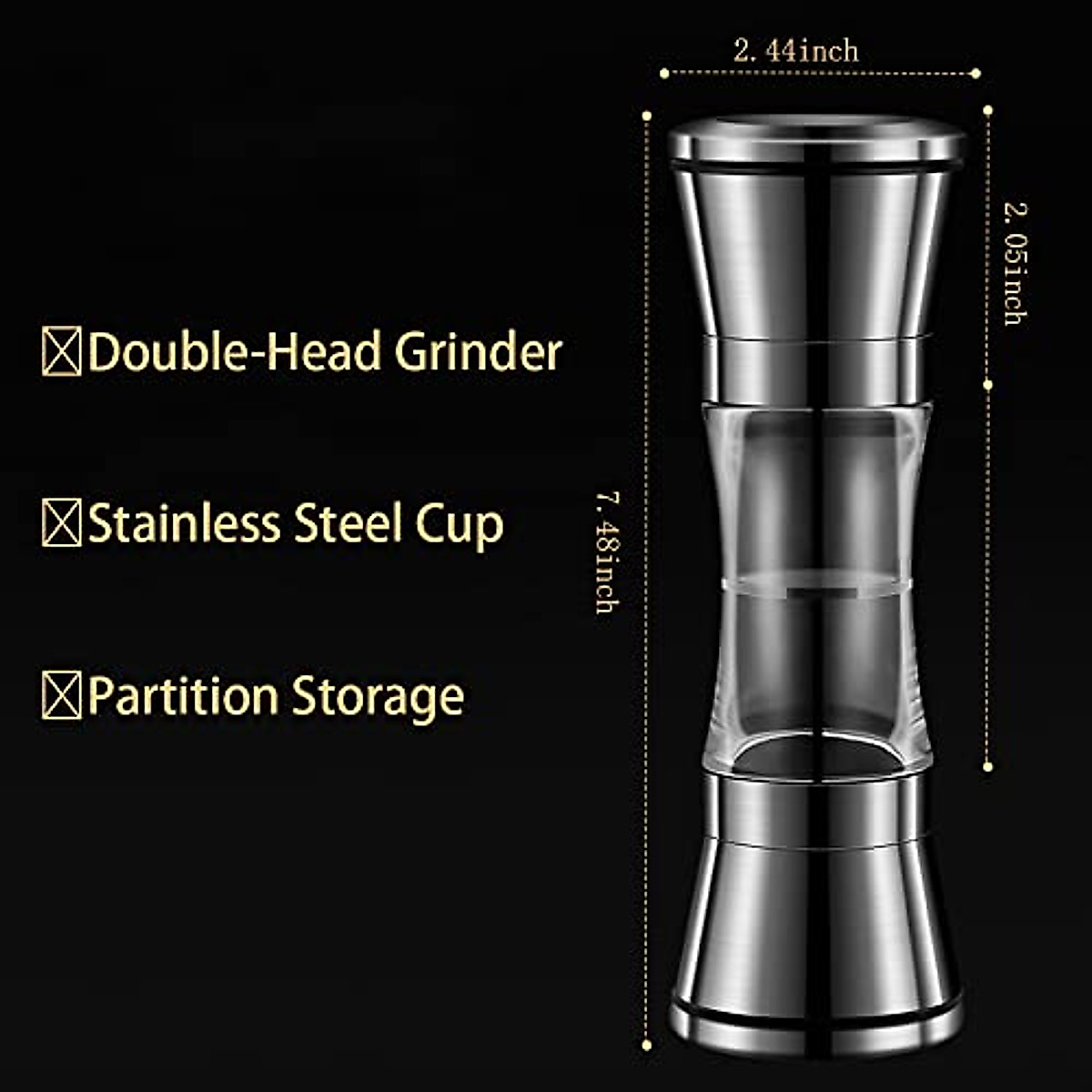 Salt and Pepper Grinder Set,2023 Newest 2 in 1 Salt and Pepper Shakers,Stainless Steel Shakers With Adjustable Coarse Mills,Pepper Shaker Spice Grinder Kitchen Chef Gift,Gift Ideal for Housewarming